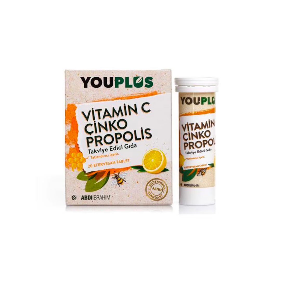 YOUPLUS C Vitamini Çinko Propolis Efervesan 20 Tablet – Özel Beslenme