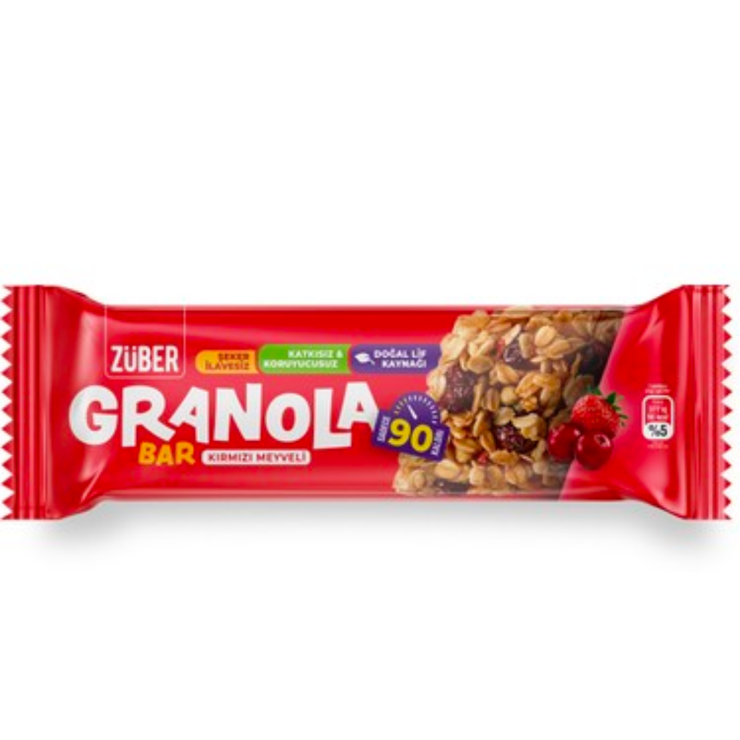 ZÜBER Granola Bar Kırmızı Meyve 25g – Özel Beslenme