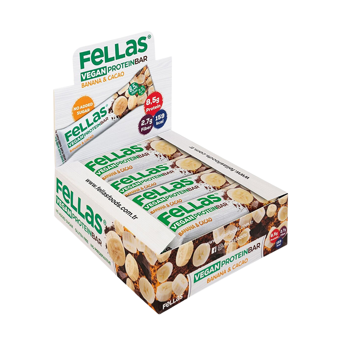 FELLAS Vegan Protein Bar Muzlu ve Kakaolu 40g (12 adet) – Özel Beslenme