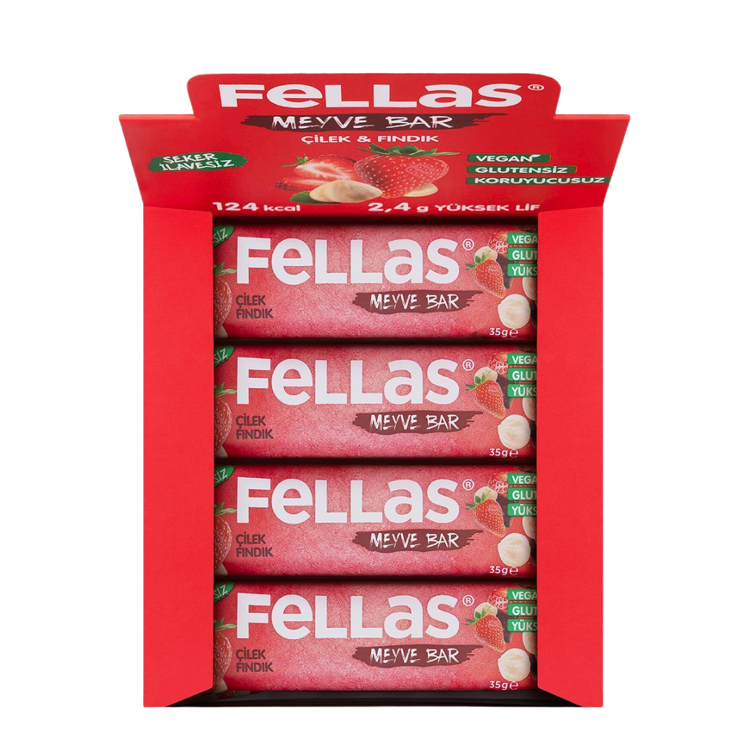 FELLAS Meyve Bar - Çilekli ve Fındıklı 35g x 12 Adet – Özel Beslenme