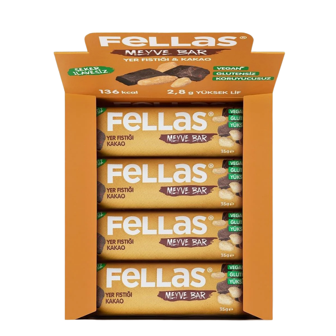 FELLAS Meyve Bar - Yer Fıstığı ve Kakaolu 35g x 12 Adet – Özel Beslenme