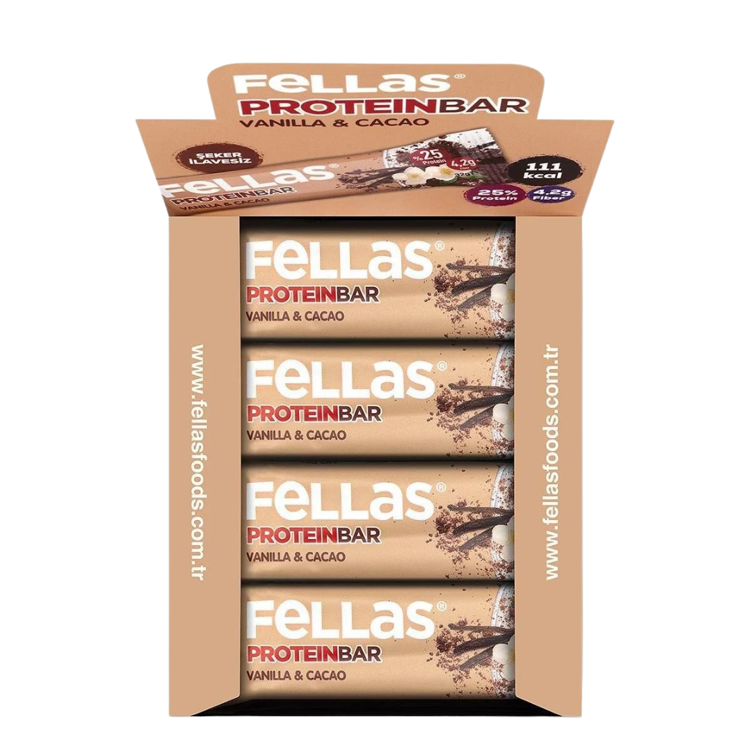 FELLAS Protein Bar - Vanilyalı ve Kakaolu 32g x 12 Adet – Özel Beslenme