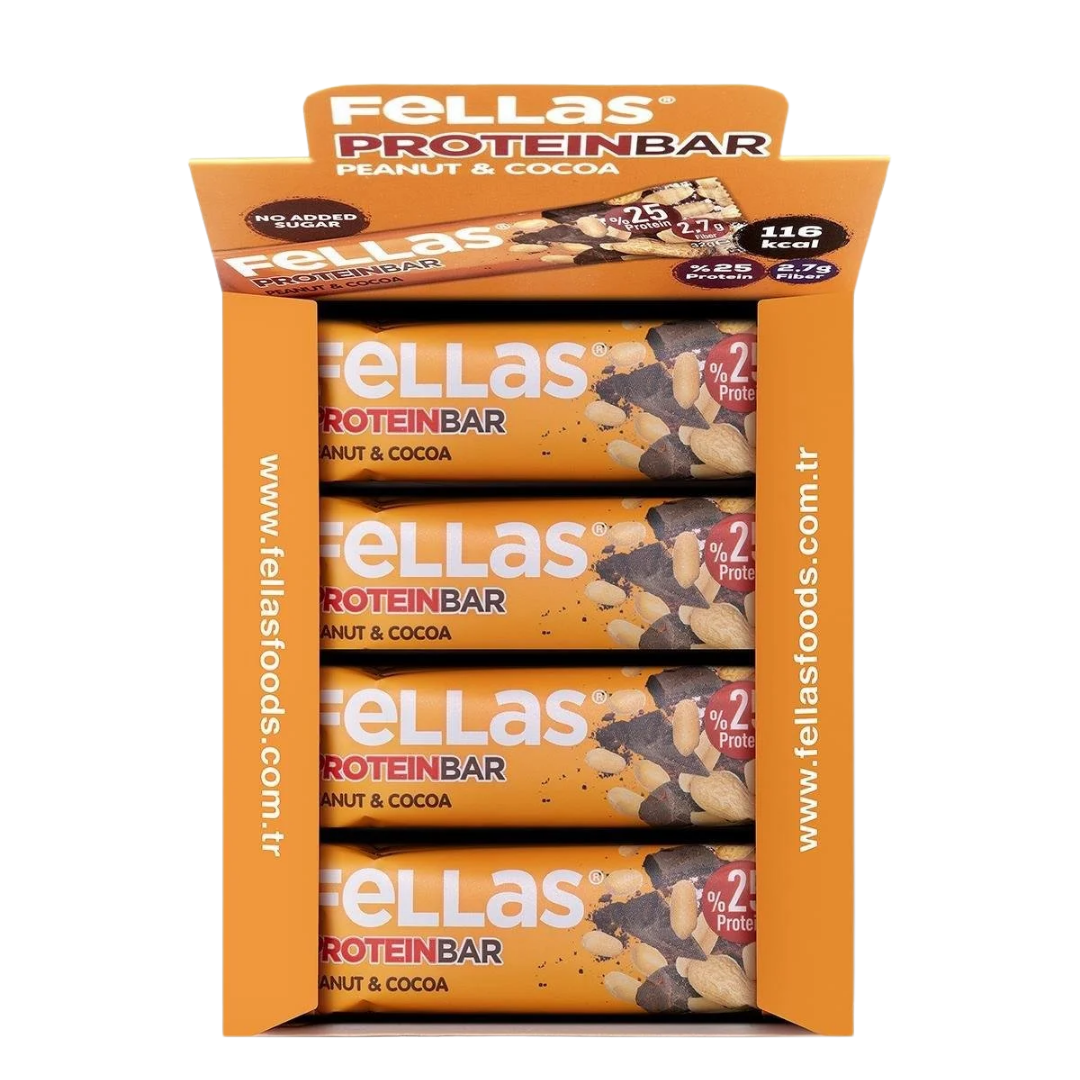 FELLAS Protein Bar - Yer Fıstıklı ve Kakaolu 32g x 12 Adet – Özel Beslenme