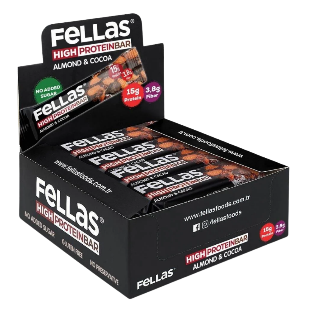 FELLAS Yüksek Protein Bar - Bademli ve Kakaolu 45g x 12 Adet – Özel ...