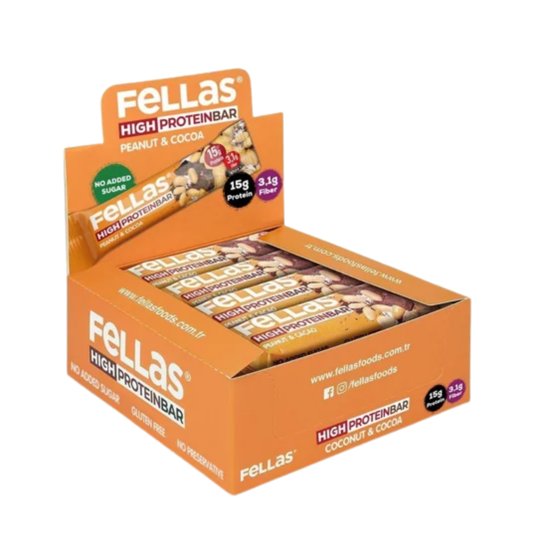 FELLAS Yüksek Protein Bar Yer Fıstıklı ve Kakaolu 45g x 12 Adet – Özel ...
