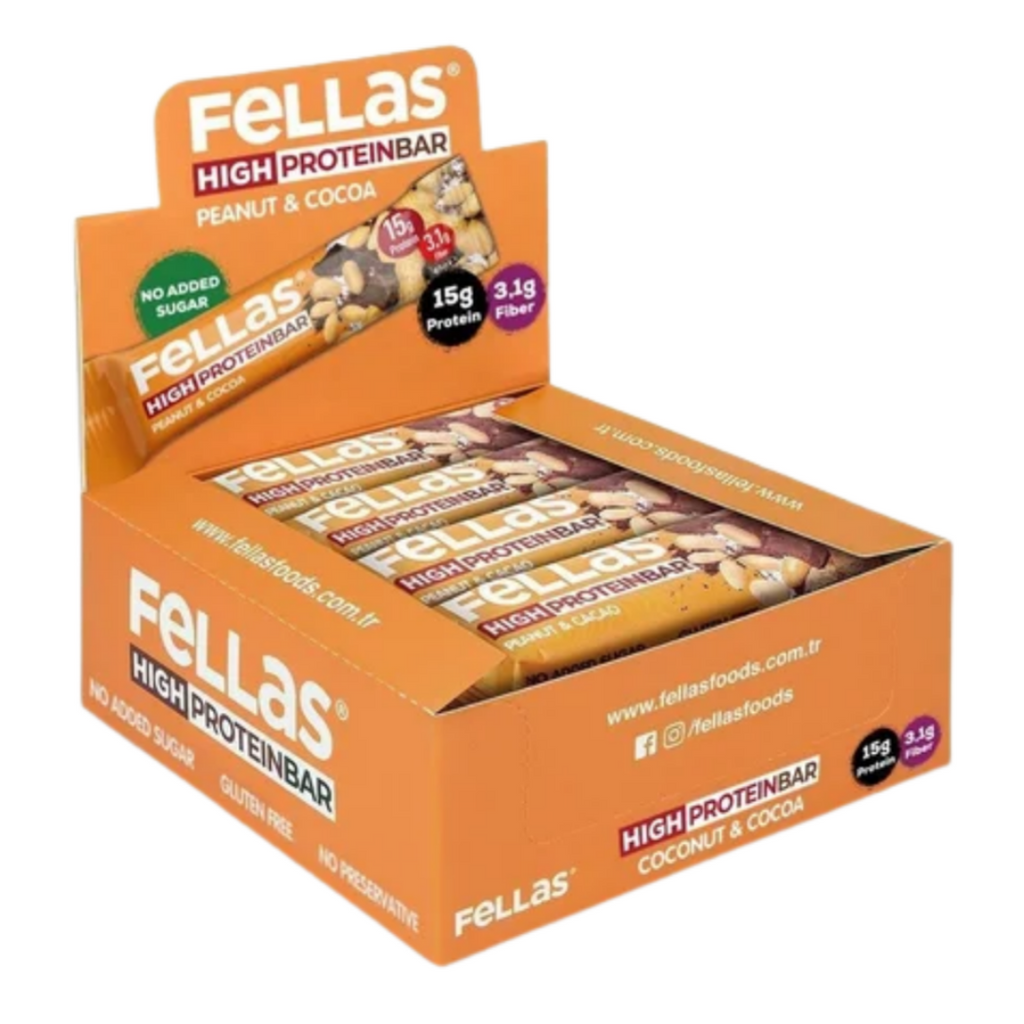 FELLAS Yüksek Protein Bar Yer Fıstıklı ve Kakaolu 45g x 12 Adet – Özel ...