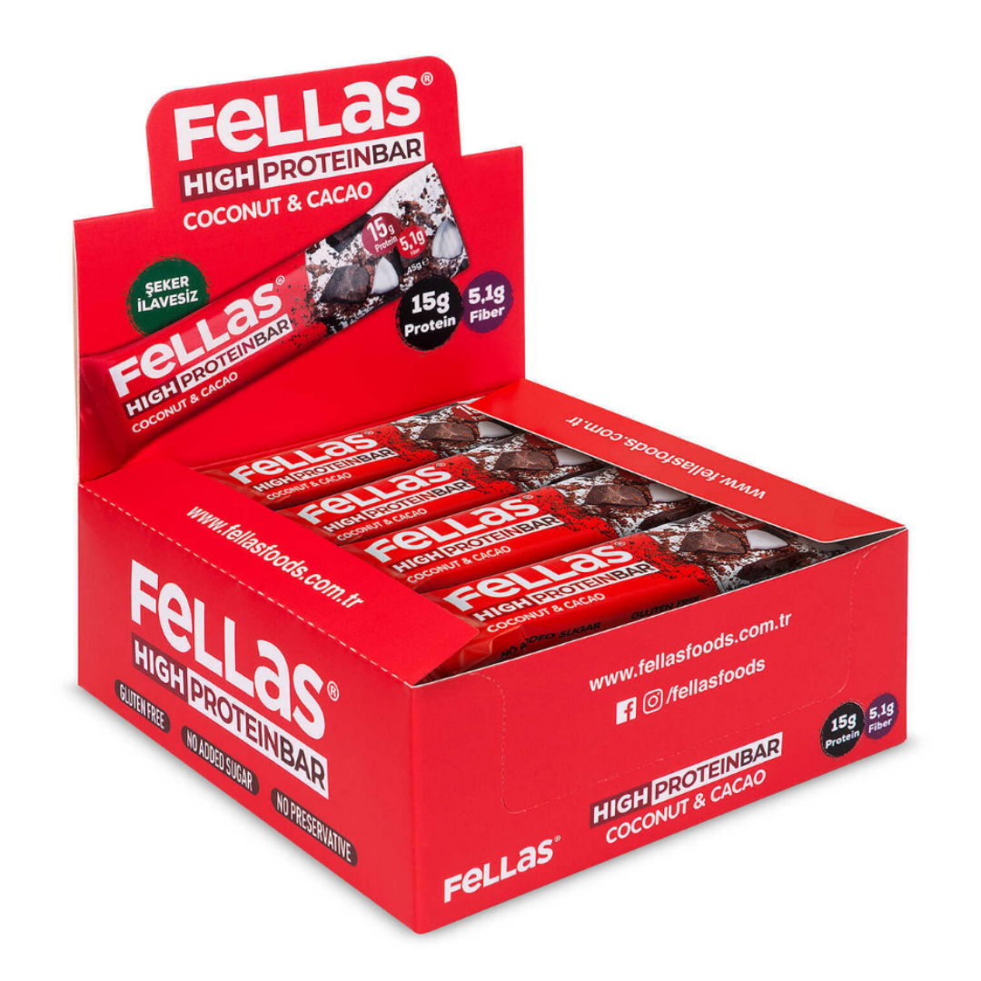 FELLAS Yüksek Protein Bar - Hindistan Cevizli ve Kakaolu 45g X 12 ...
