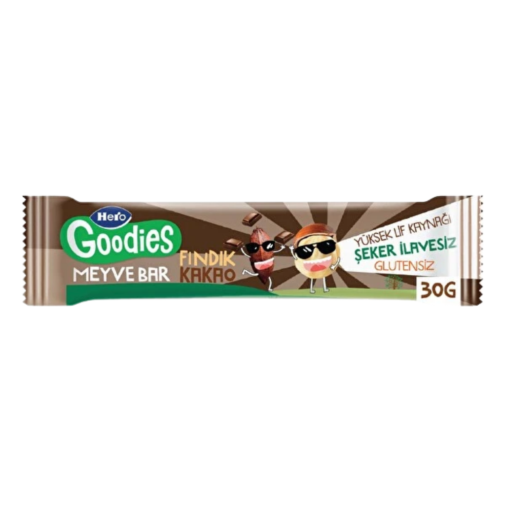 HERO GOODİES Fındık Kakao Meyve Bar 30g – Özel Beslenme