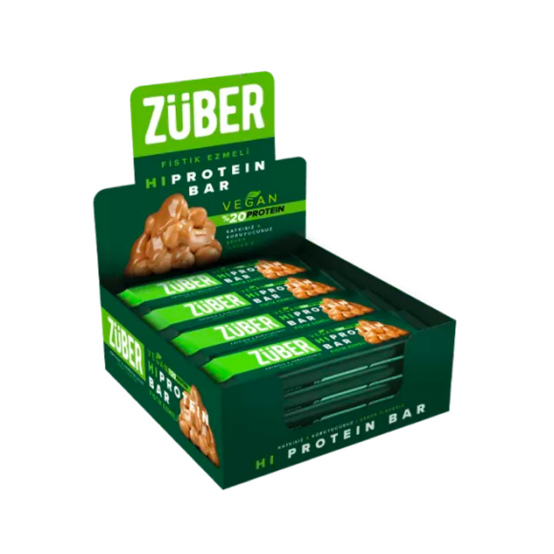 ZÜBER Fıstık Ezmeli Vegan Yüksek Proteinli Bar 45g X 12 – Özel Beslenme