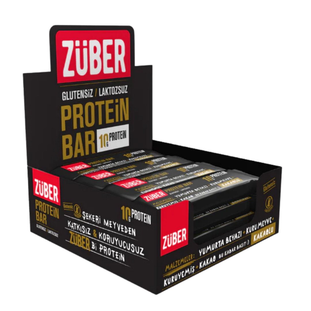 ZÜBER Kakaolu Protein Bar 40g x 12 Adet – Özel Beslenme