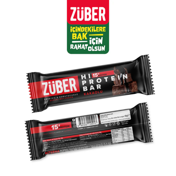ZÜBER Kakaolu Yüksek Protein Bar 45g – Özel Beslenme