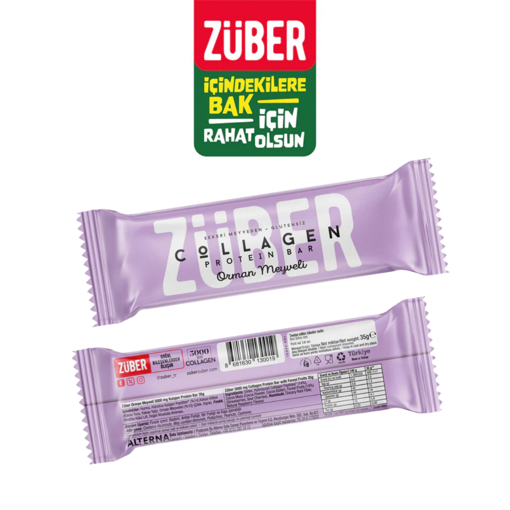 ZÜBER Orman Meyveli Kolajen Protein Bar 35G – Özel Beslenme