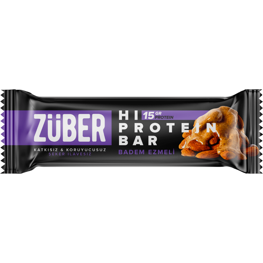 ZÜBER Badem Ezmeli Yüksek Protein Bar 45g – Özel Beslenme