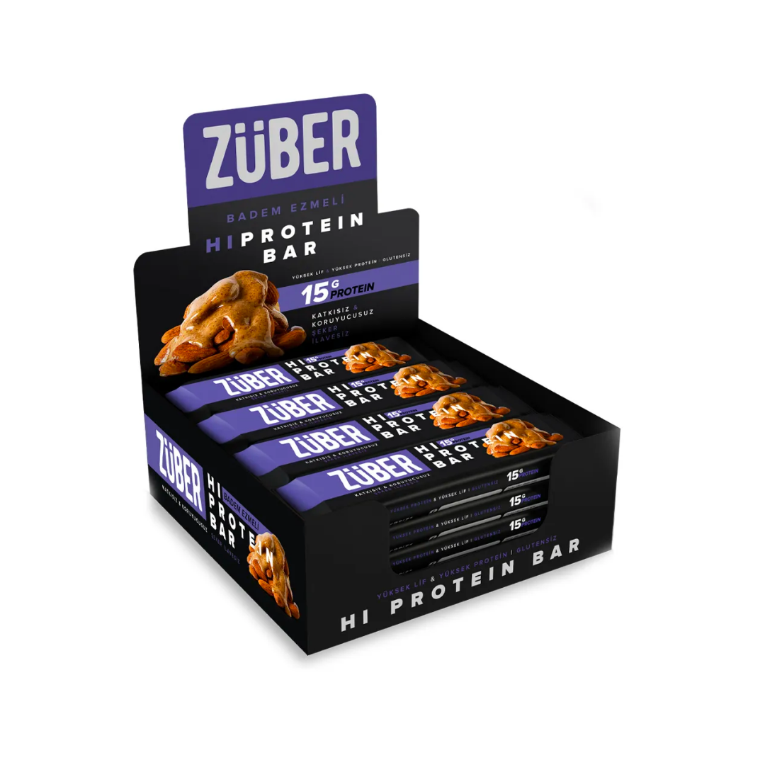 ZÜBER Badem Ezmeli Yüksek Protein Bar 45g X 12 – Özel Beslenme