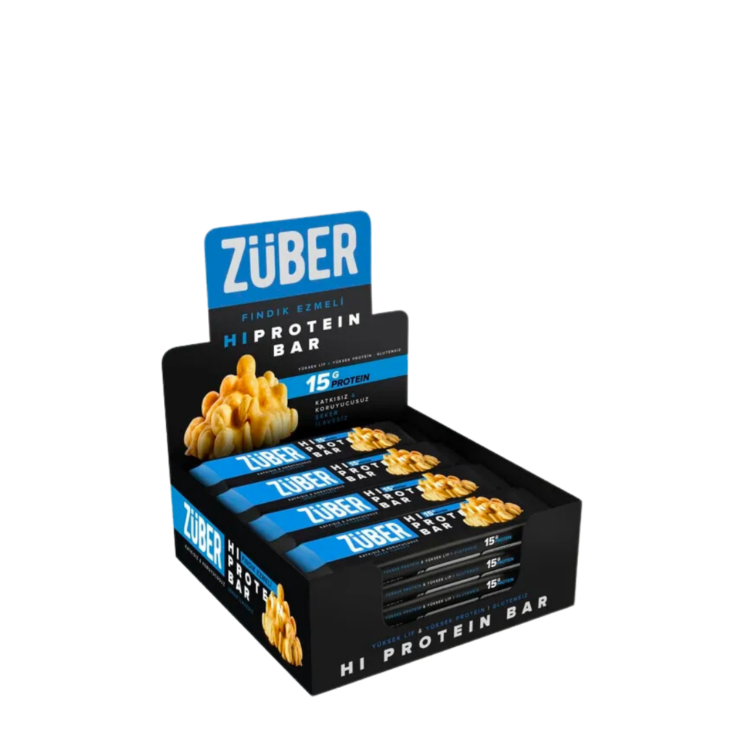 ZÜBER Fındık Ezmeli Yüksek Protein Bar 45g X 12 – Özel Beslenme