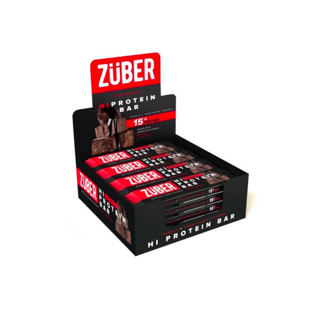 ZÜBER Kakaolu Yüksek Protein Bar 45g x 12 – Özel Beslenme