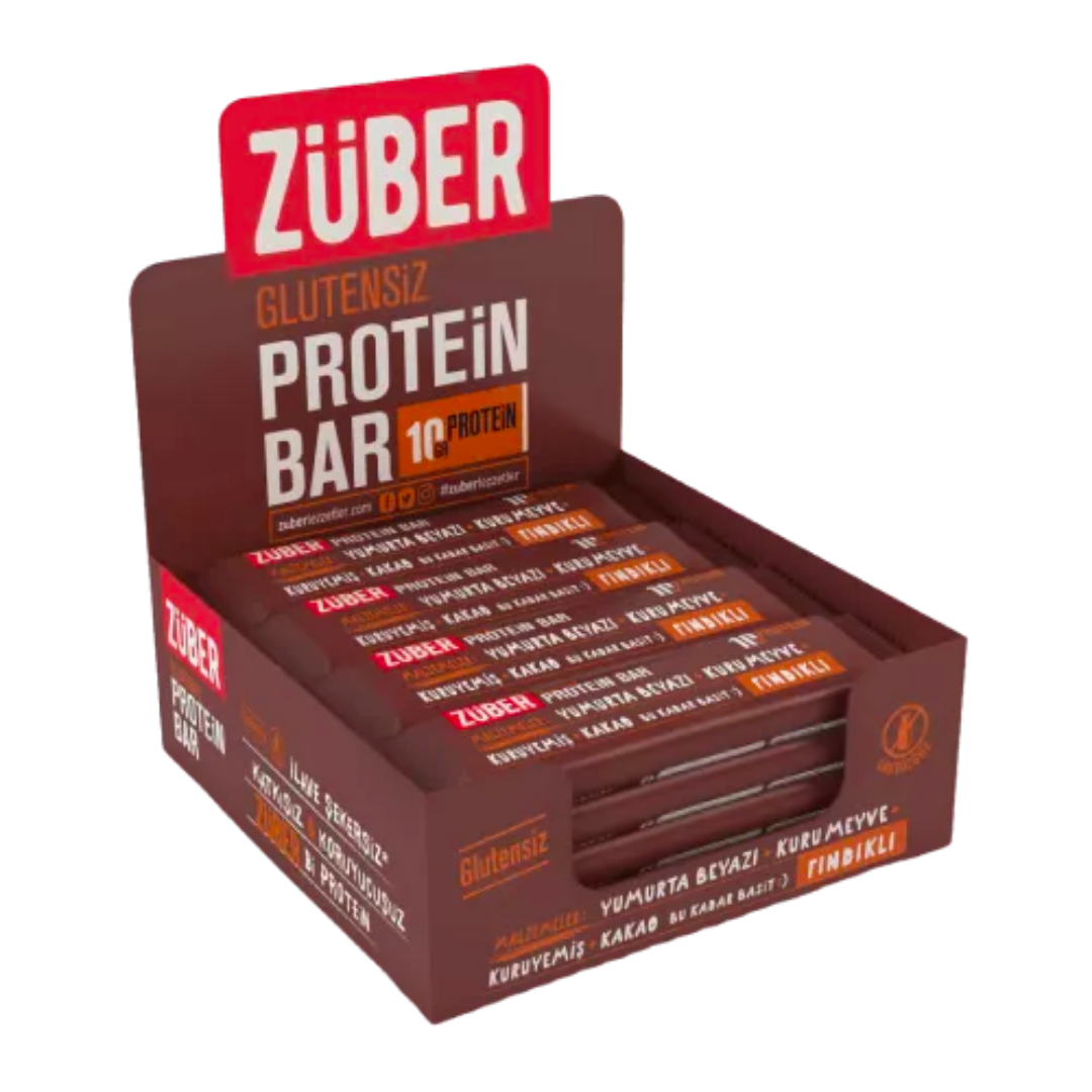 ZÜBER Fındıklı Protein Bar 40g (12 adet) – Özel Beslenme