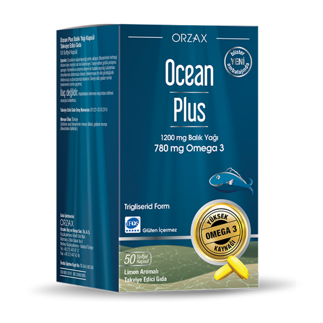 ORZAX Ocean Plus Omega 3 1200 mg 50 kapsül balık yağı – Özel Beslenme