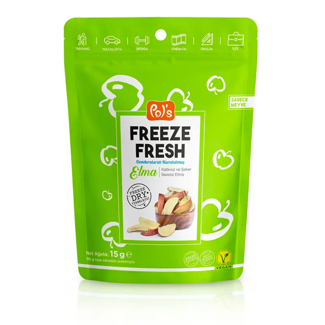 POL'S Freeze Fresh Dondurularak Kurutulmuş Dilim Elma 15g – Özel Beslenme