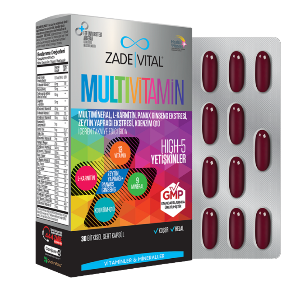 ZADE VITAL Multivitamin 30 Bitkisel Kapsül – Özel Beslenme